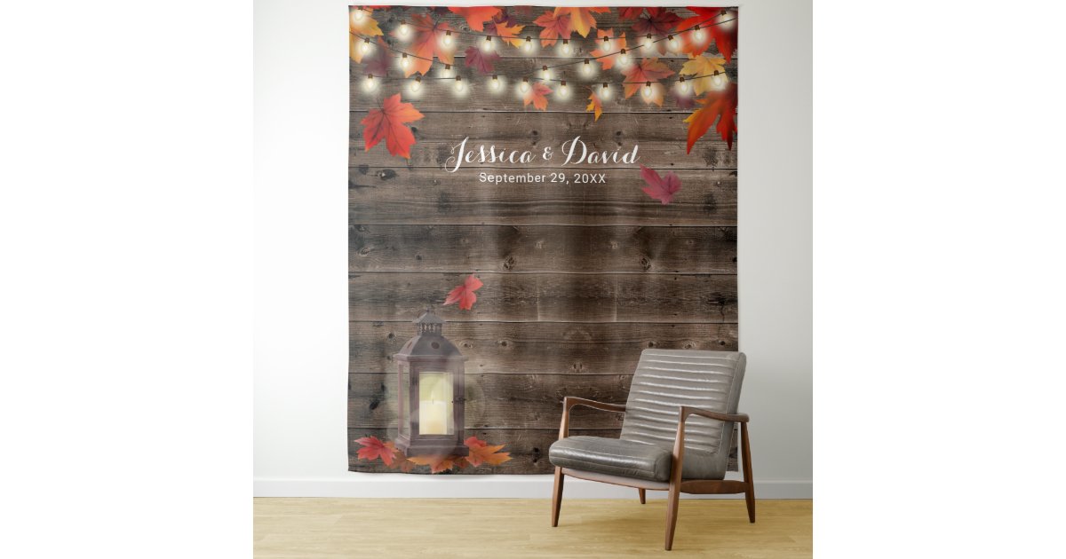 Fall Wedding Rustic Autumn Leaves Lantern Backdrop | Zazzle