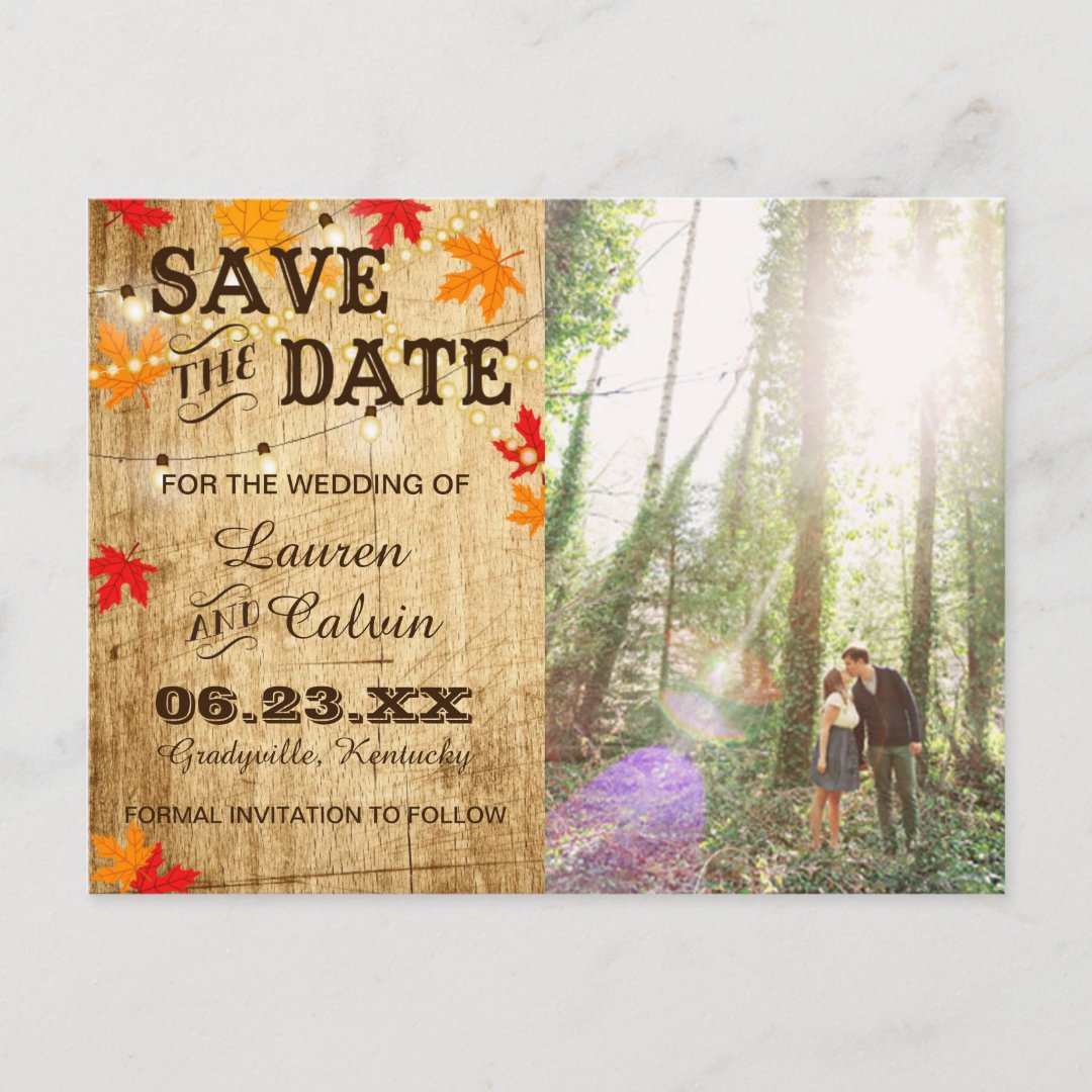 Fall wedding Save the Date for a rustic wedding Announcement Postcard ...