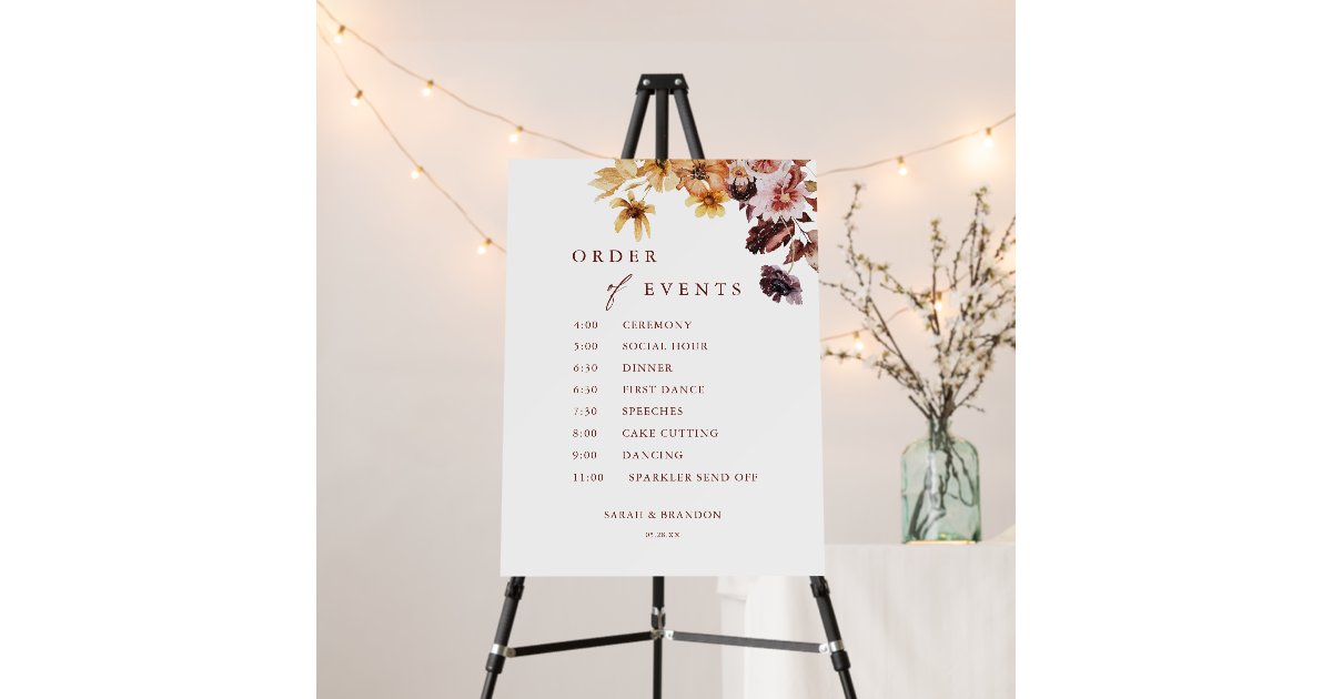 Fall Wedding Timeline Wedding Order of Events Foam Board | Zazzle