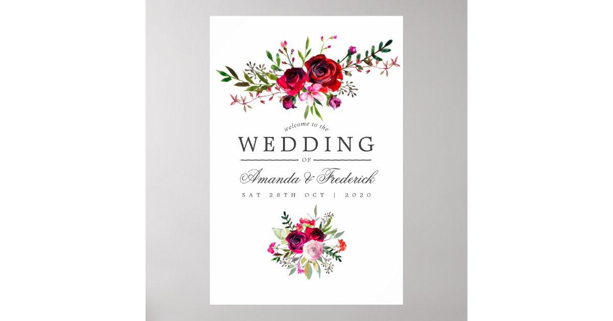 Fall Wedding Watercolor Floral Welcome Poster | Zazzle