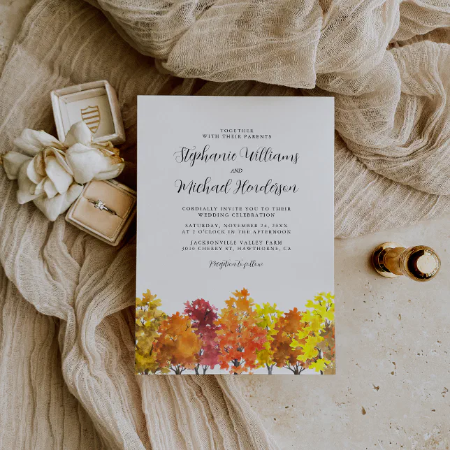 Fall Wedding Watercolor Woodland Invitation | Zazzle