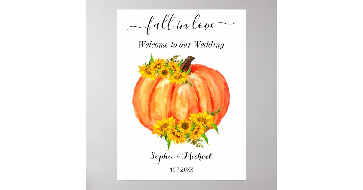 Fall Wedding Welcome Sign Pumpkin Poster | Zazzle