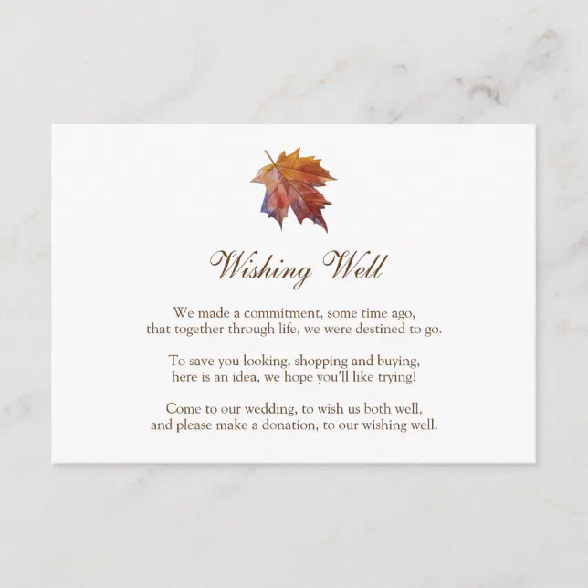Fall Wedding Wishing Well, Watercolor Leaf Enclosure Card | Zazzle