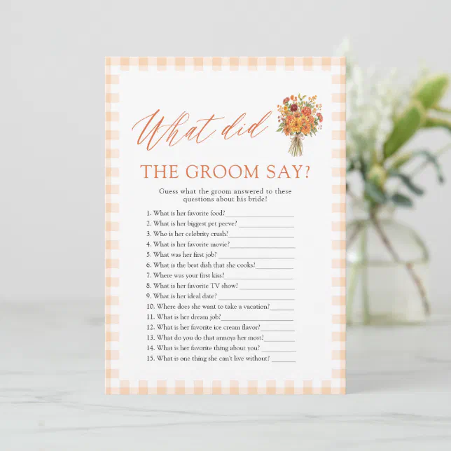Fall What Did The Groom Say Bridal Shower Game Invitation | Zazzle