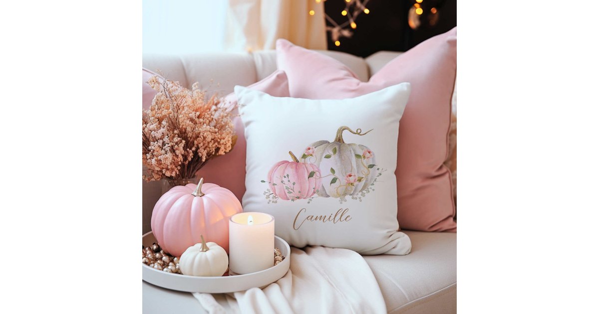 Fall White and Pink Pumpkin Decorative Throw Pillow | Zazzle