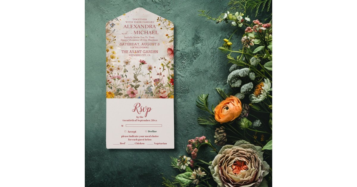 Fall Wildflowers Floral Wedding All In One Invitation | Zazzle