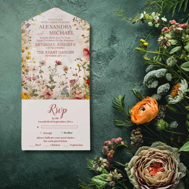 Fall Wildflowers Floral Wedding All In One Invitation | Zazzle