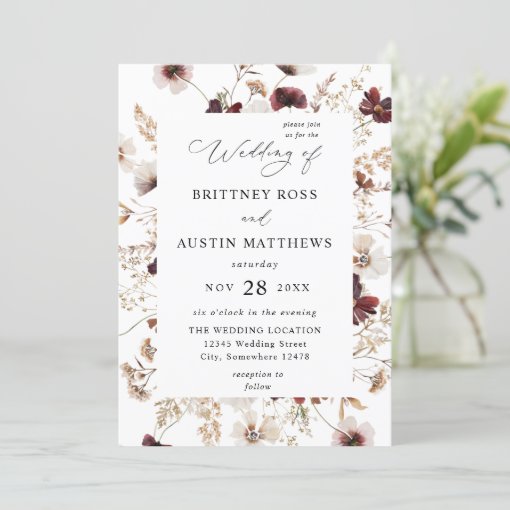 Fall Wildflowers Floral Wedding Invitation | Zazzle