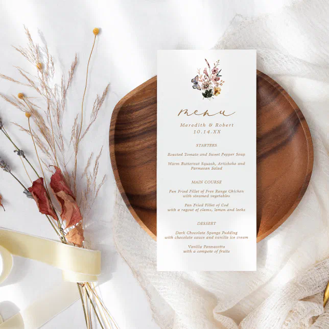 Fall Wildflowers Wedding Menu | Zazzle