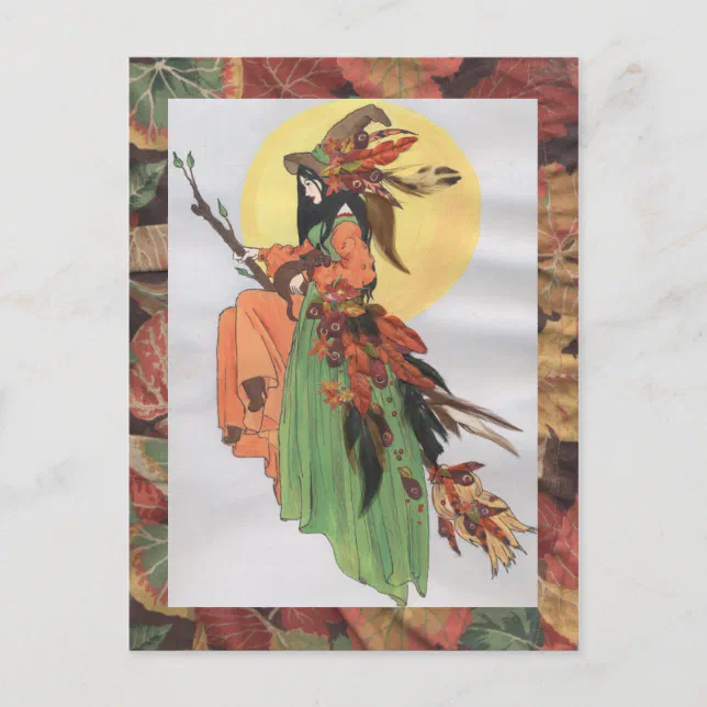 fall witch postcard | Zazzle
