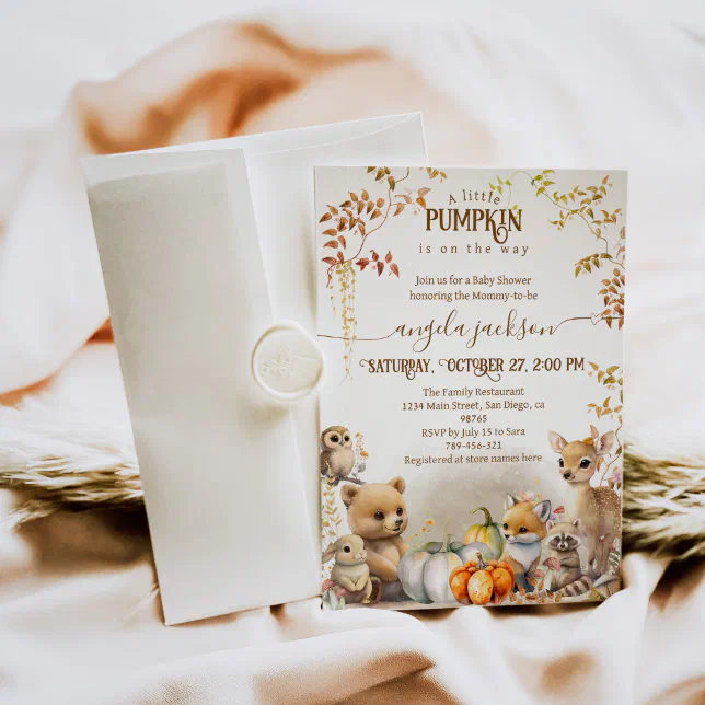Fall Woodland Little Pumpkin Baby Shower Invitation | Zazzle