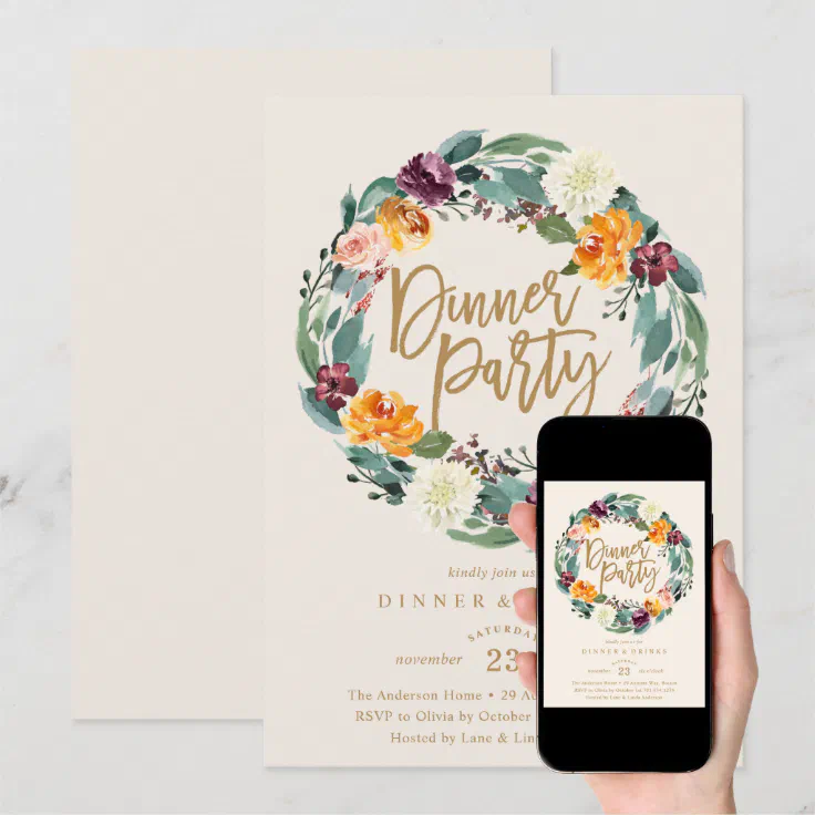 Fall Wreath Dinner Party Invitation | Zazzle