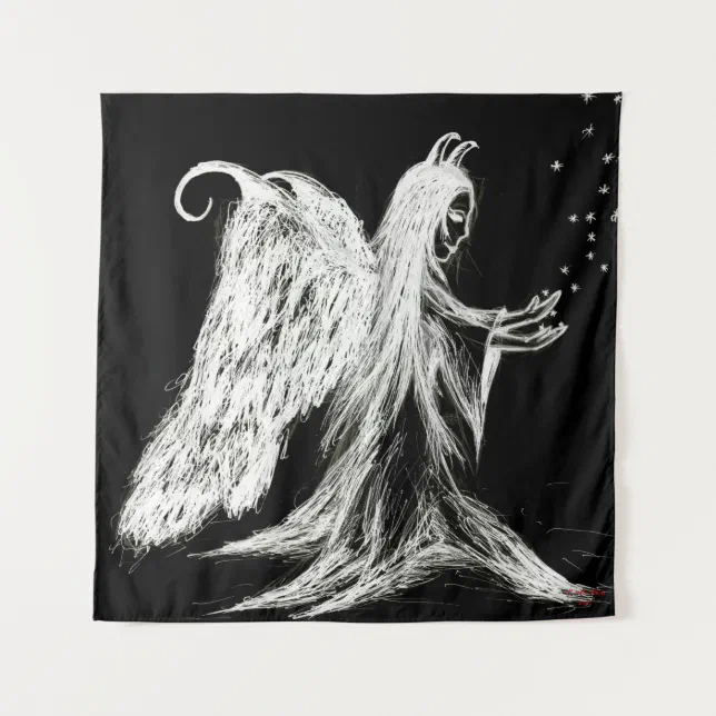 fallen angel demon drawing sketch modern art black tapestry | Zazzle