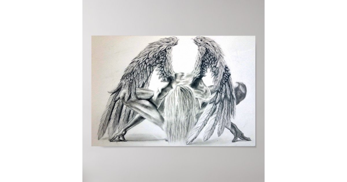 Fallen Angel Yoga Pose Drawing Poster | Zazzle