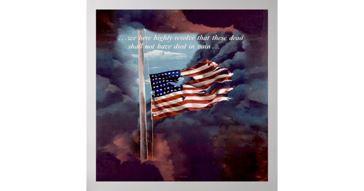 Fallen But Not Forgotten Smoke and Torn Flag Poster | Zazzle