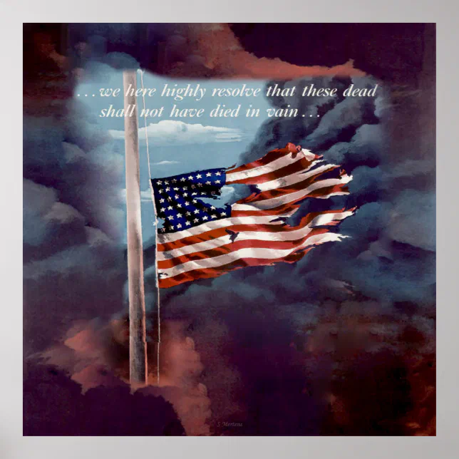 Fallen But Not Forgotten Smoke and Torn Flag Poster | Zazzle