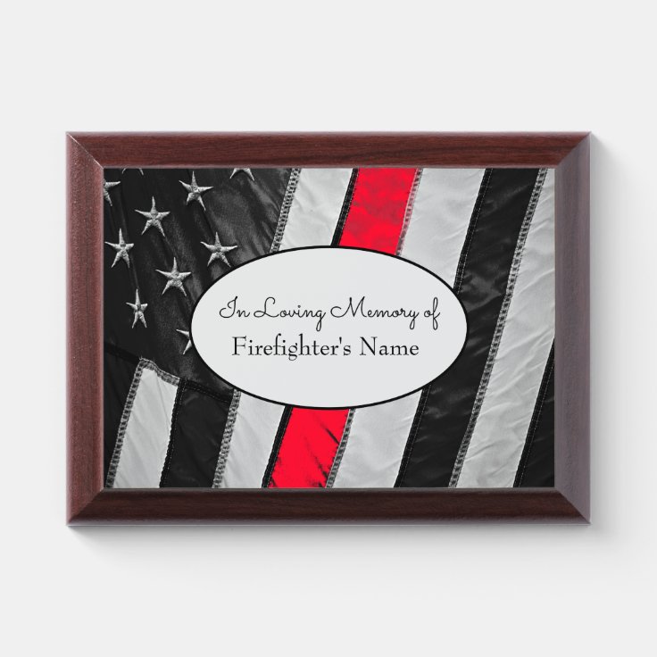 Fallen Firefighter Memorial Thin Red Line Flag Award Plaque | Zazzle