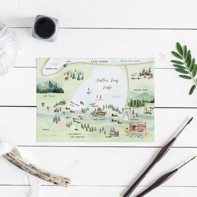Fallen Leaf Lake | Wedding Map Itinerary Invitation | Zazzle
