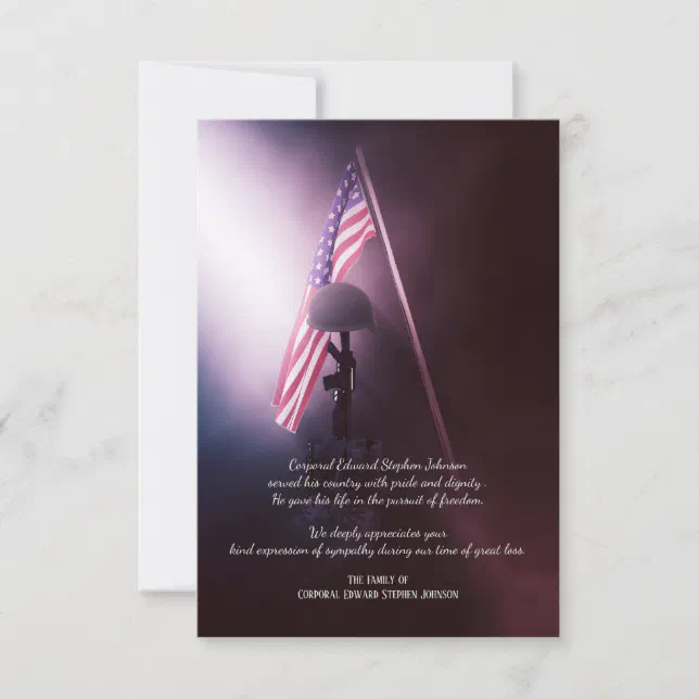 Fallen Soldier Funeral Thank You Cards | Zazzle