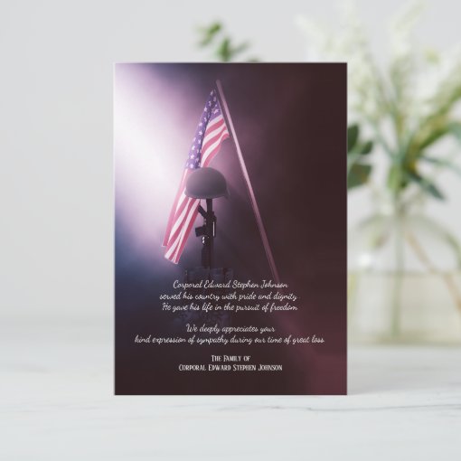 Fallen Soldier Funeral Thank You Cards | Zazzle