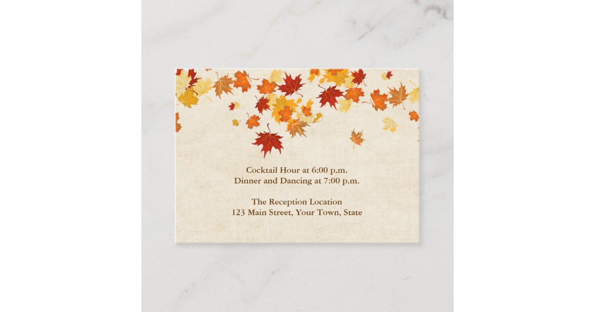 Falling Autumn Leaves Reception Enclosure Card | Zazzle