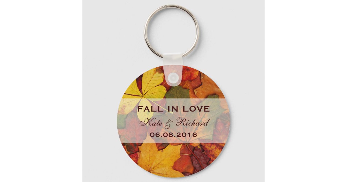 Falling Autumn Leaves Wedding Favor Keychain | Zazzle