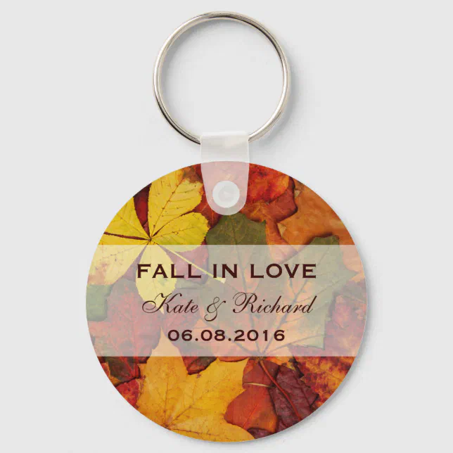 Falling Autumn Leaves Wedding Favor Keychain | Zazzle