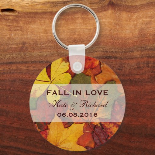 Falling Autumn Leaves Wedding Favor Keychain | Zazzle