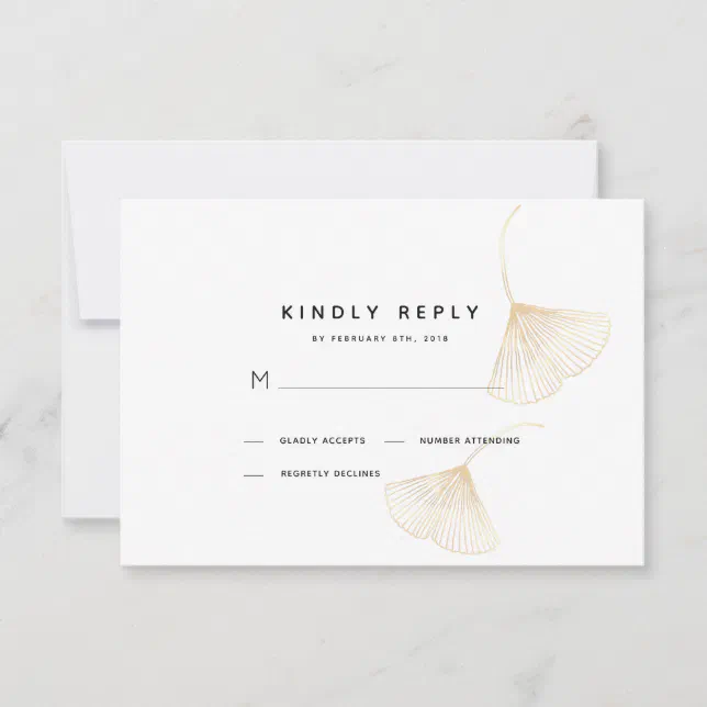 Falling Gold Ginkgo Leaves Wedding RSVP Card | Zazzle