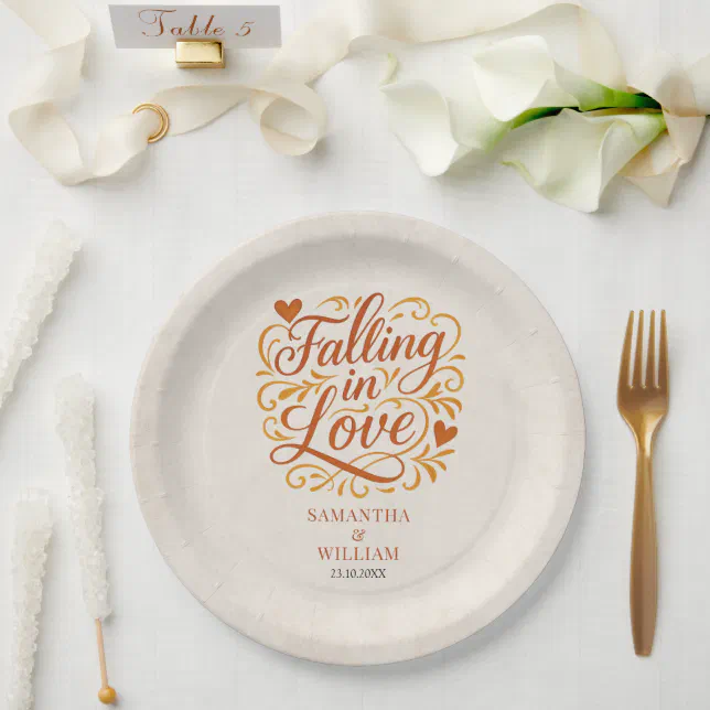 Falling in Love Modern Autumn Wedding Paper Plates | Zazzle