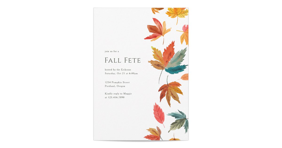 Falling Leaves Autumn Party Invitation | Zazzle
