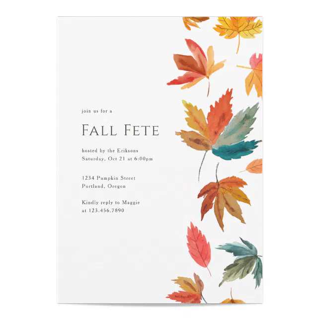 Falling Leaves Autumn Party Invitation | Zazzle
