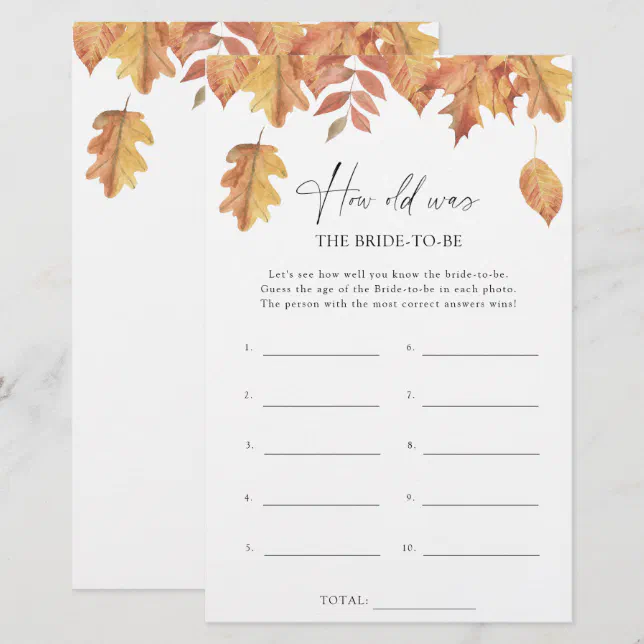 Falling leaves - How old was the bride to be game | Zazzle