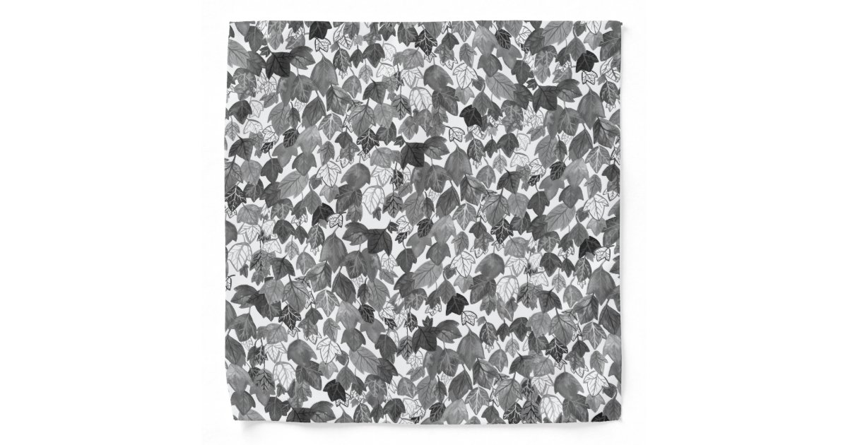 Falling Leaves Watercolor Black White Bandana | Zazzle