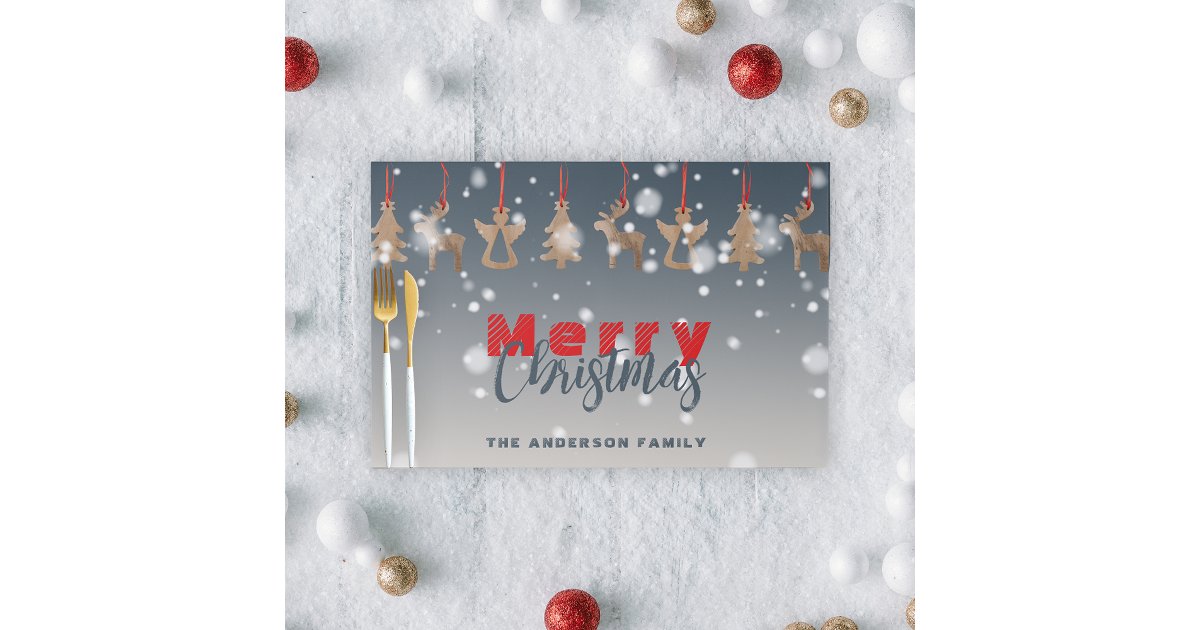 Falling Snowflakes Wooden Ornaments Paper Placemat | Zazzle