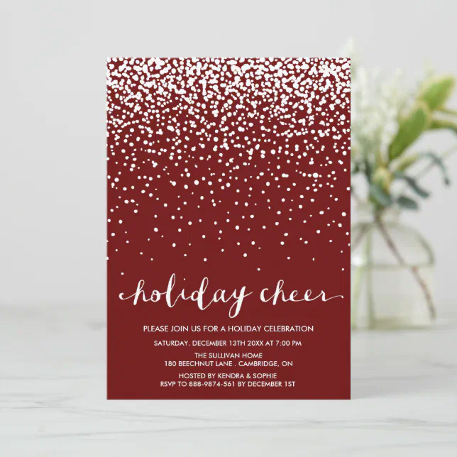 Falling White Snow | Red Holiday Party Invitation | Zazzle