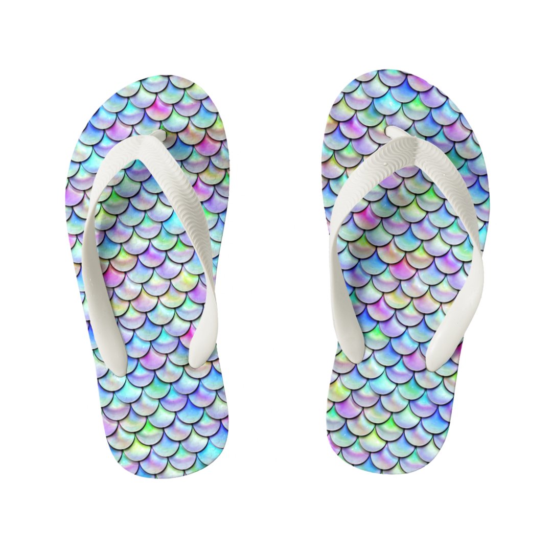Falln Rainbow Bubble Mermaid Scales Kid's Flip Flops | Zazzle