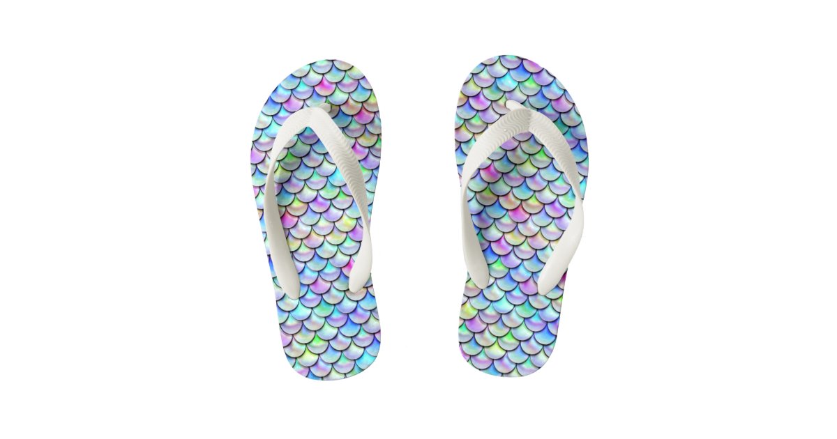 Falln Rainbow Bubble Mermaid Scales Kid's Flip Flops | Zazzle