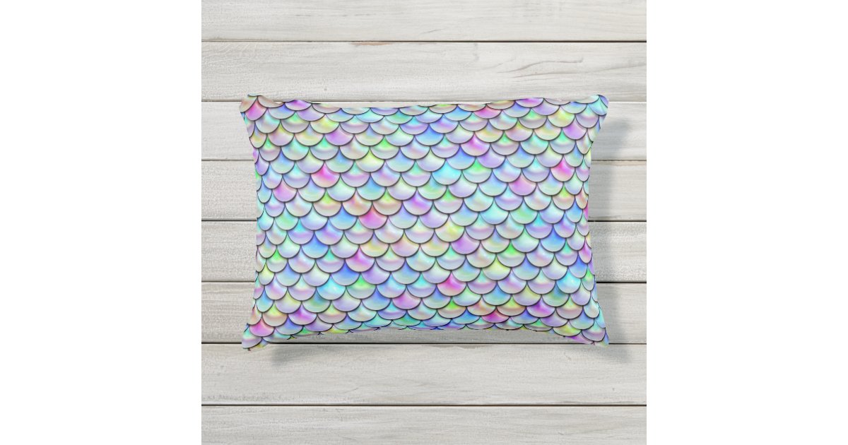 Falln Rainbow Bubble Mermaid Scales Outdoor Pillow | Zazzle