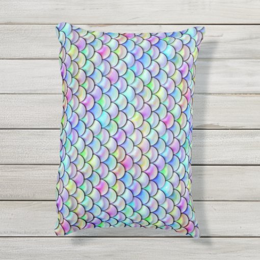 Falln Rainbow Bubble Mermaid Scales Outdoor Pillow | Zazzle