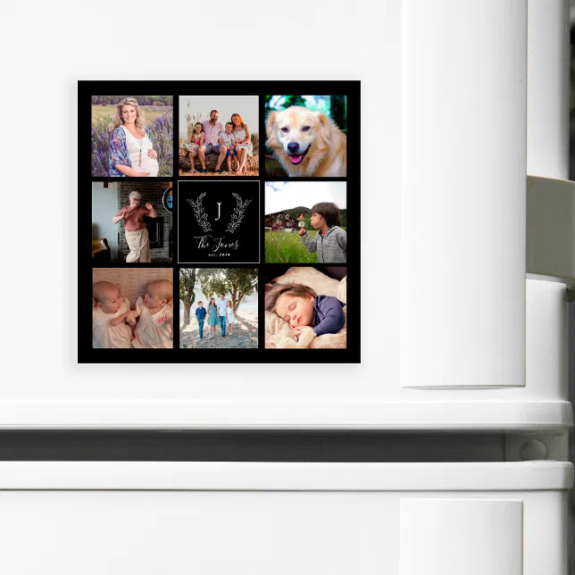 Family 8 photo collage monogram name keepsake | Zazzle