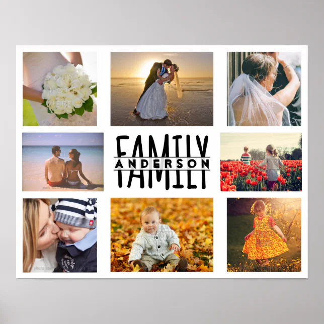Family 8 Photo Collage Template Plus Add Name V1 Poster | Zazzle