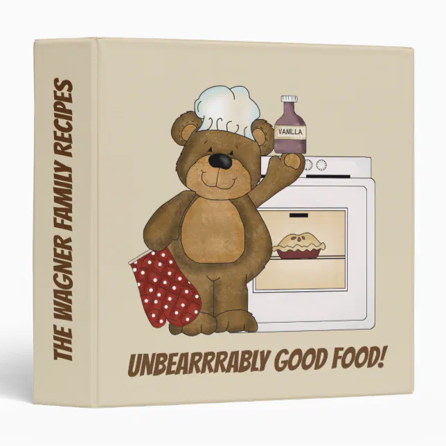 Family baking recipe bear cute binder add name | Zazzle