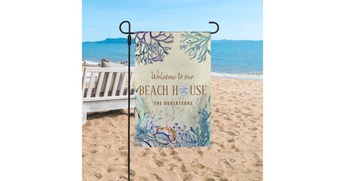Family Beach House Ocean Summer Garden Flag | Zazzle