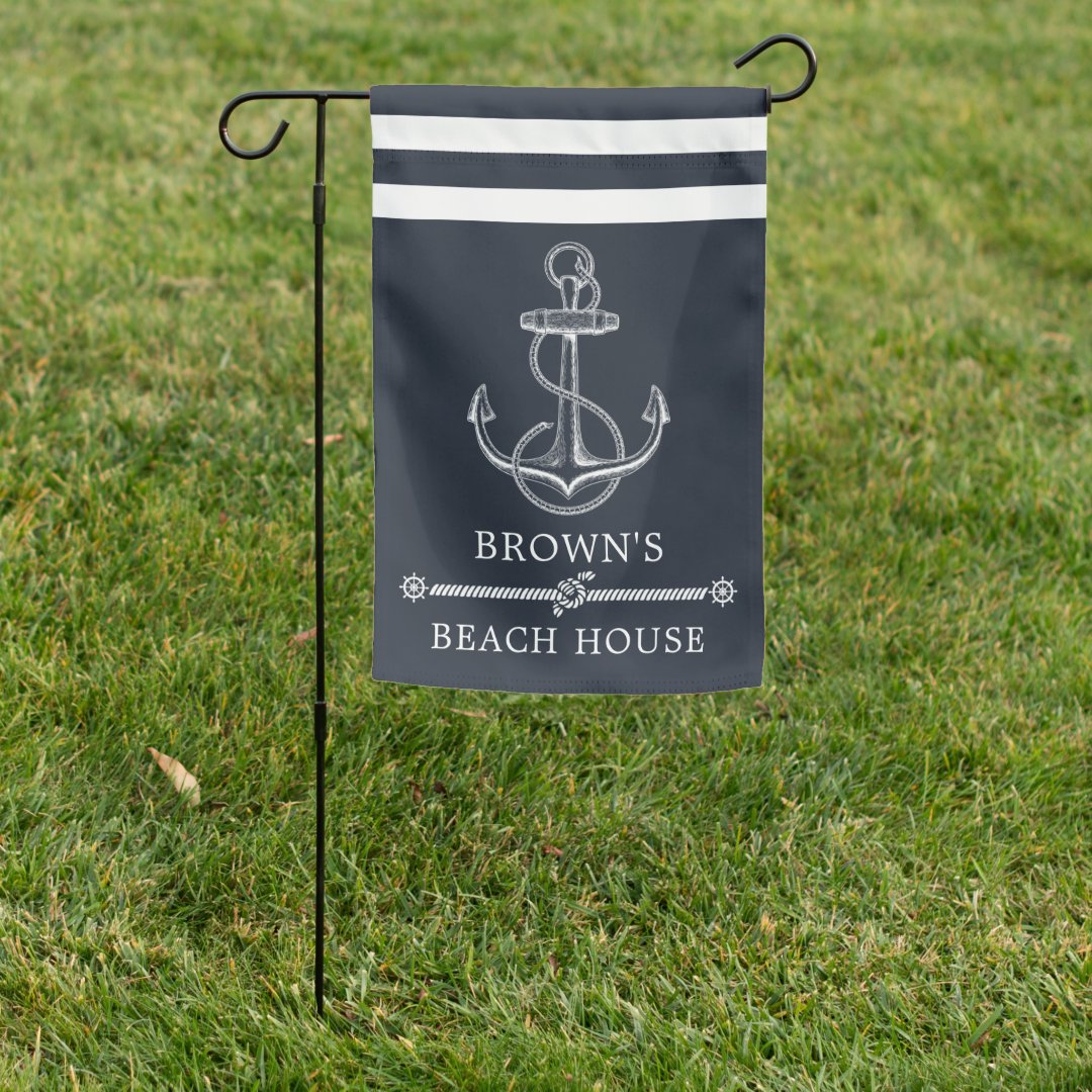 Family Beach Lake House Nautical Anchor Garden Flag | Zazzle