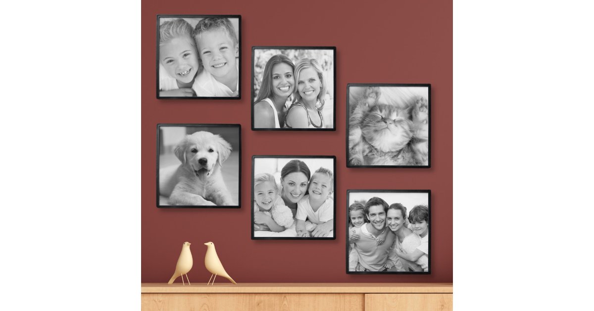Family Black White Photo Collage Wall Peel And Stick Photo Tile | Zazzle