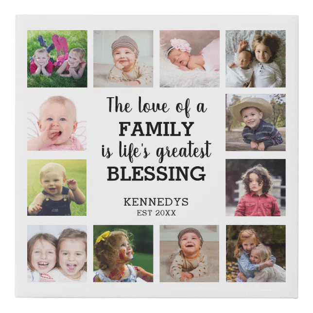 Family Blessing Quote 12 Photo Collage Faux Canvas Print | Zazzle
