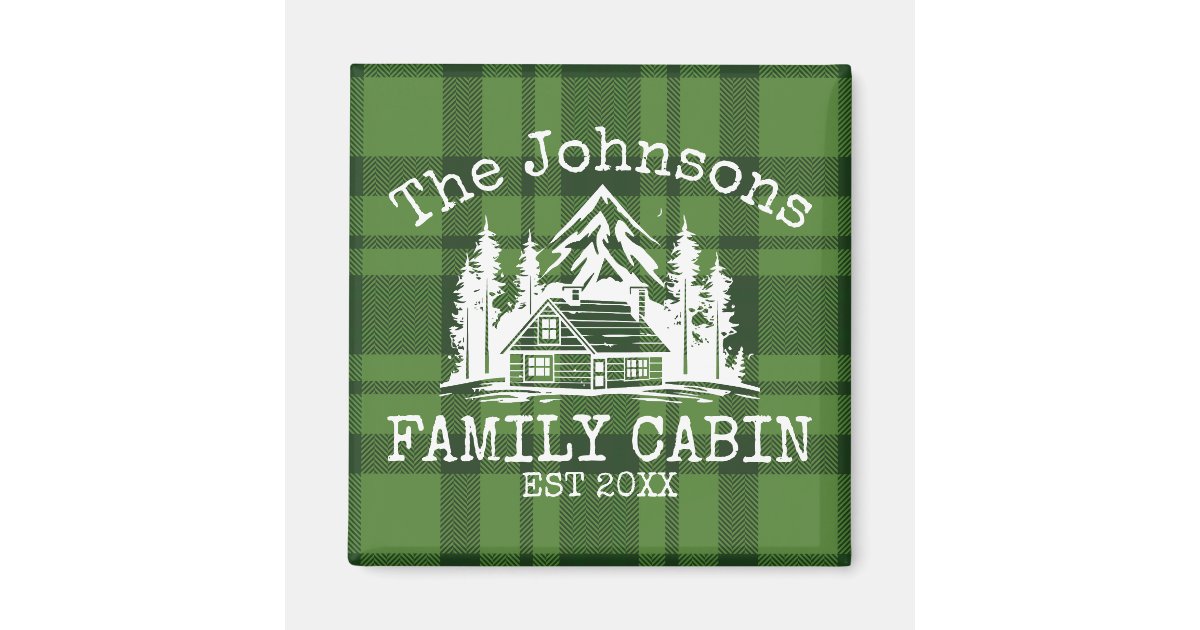 Family Cabin Green Plaid Themed Name Personalized Magnet | Zazzle