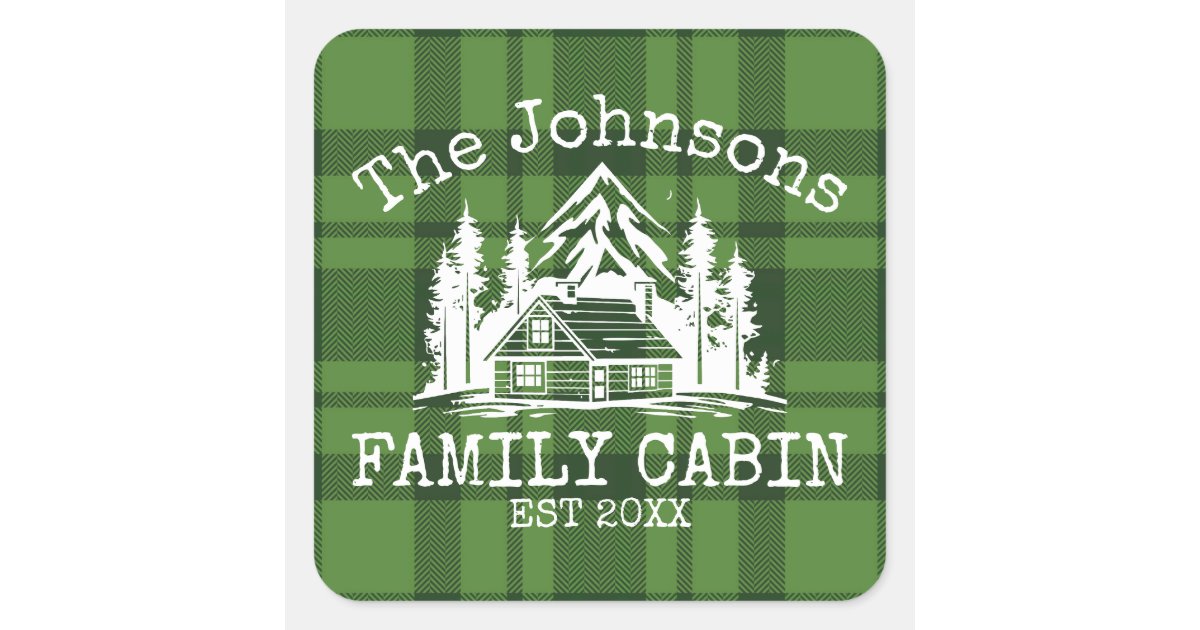Family Cabin Green Plaid Themed Name Personalized Square Sticker | Zazzle