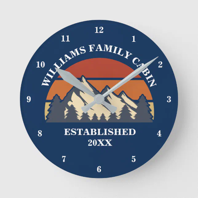 Family Cabin Mountains Custom Vacation House Round Clock | Zazzle